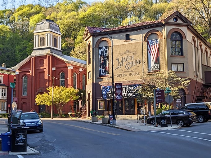 The Mauch Chunk Opera House stands as a cultural beacon, its historic facade promising entertainment just as it has for generations of theatergoers.
