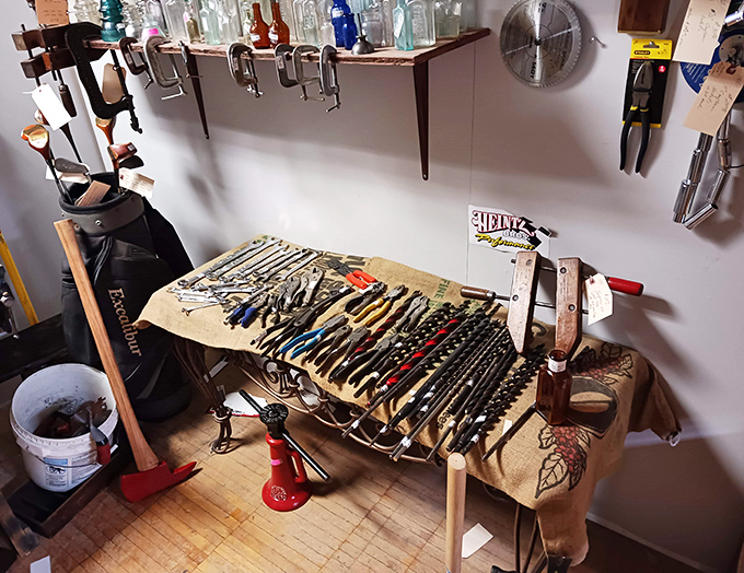 Tools with patina that modern hardware stores can't replicate—each one representing a problem solved and a job well done.