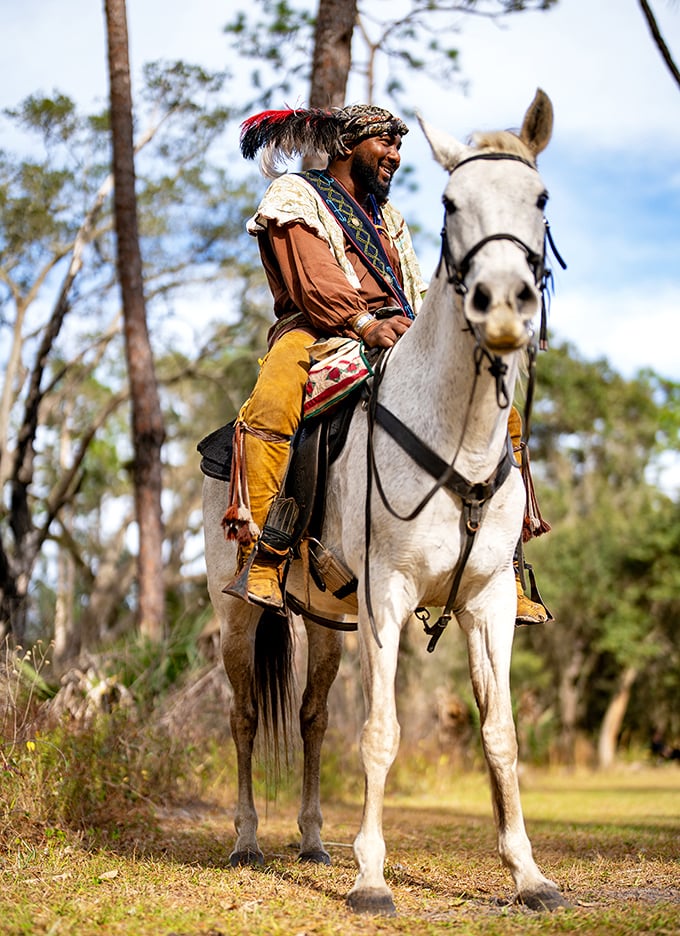 Heritage on horseback: A Seminole warrior reenactor showcases the proud cultural traditions that continue to thrive in Florida's living history.