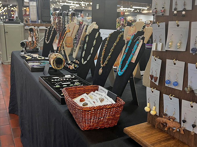Handcrafted jewelry waiting for the right wrist or neckline. These aren't mass-produced mall trinkets—they're wearable art with personality.