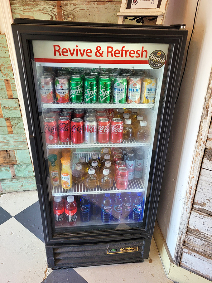 The "Revive & Refresh" cooler isn't just stocked with beverages—it's filled with liquid lifelines for those post-biscuit moments.