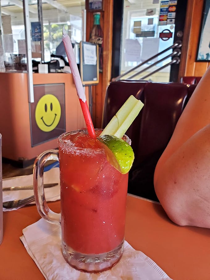 A Bloody Mary that's practically a meal unto itself – garnished with enough vegetation to count as your daily serving of vegetables.