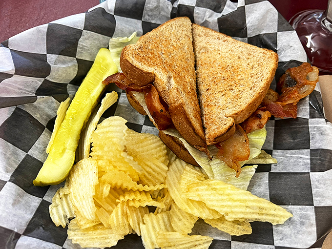This BLT sandwich stacks bacon, lettuce, and tomato into a tower of pure satisfaction.