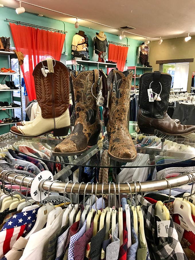 Western boots displayed like works of art – because in Arizona, cowboy style isn't costume, it's heritage reimagined for modern closets.