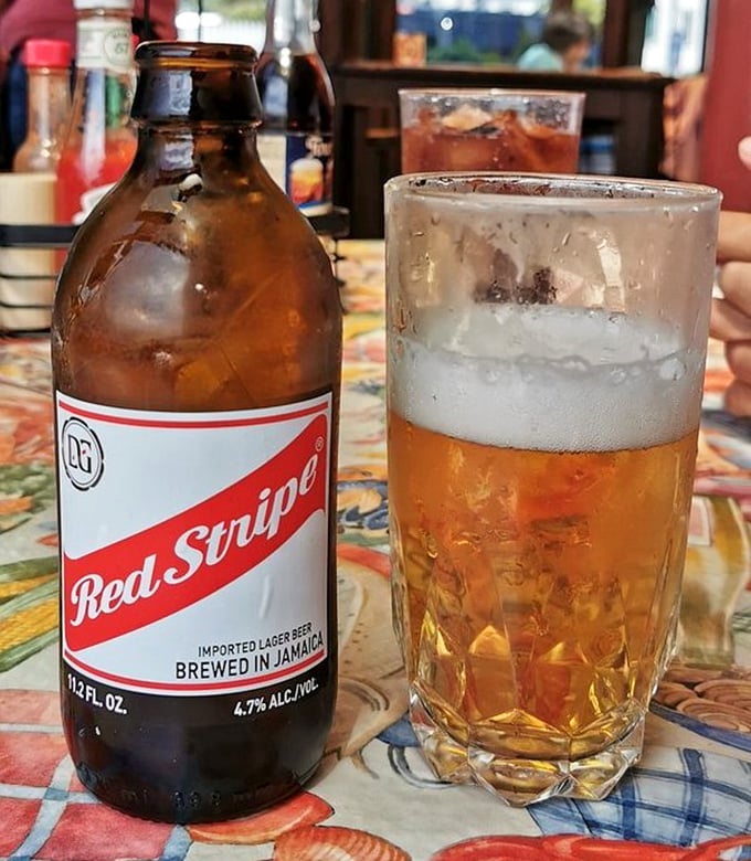 Nothing pairs with fried seafood quite like a cold Red Stripe—it's like the ocean and Jamaica decided to become best friends.