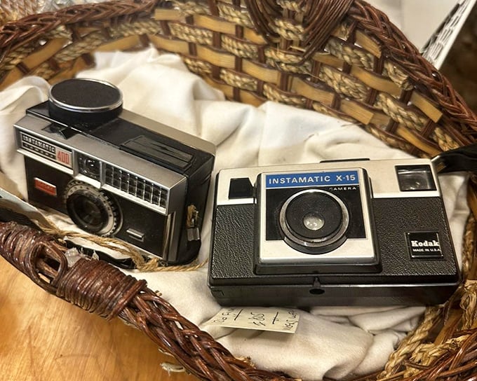 Vintage cameras that captured someone's wedding, vacation, or baby's first steps—now waiting to become a collector's prized possession or a hipster's apartment decoration.