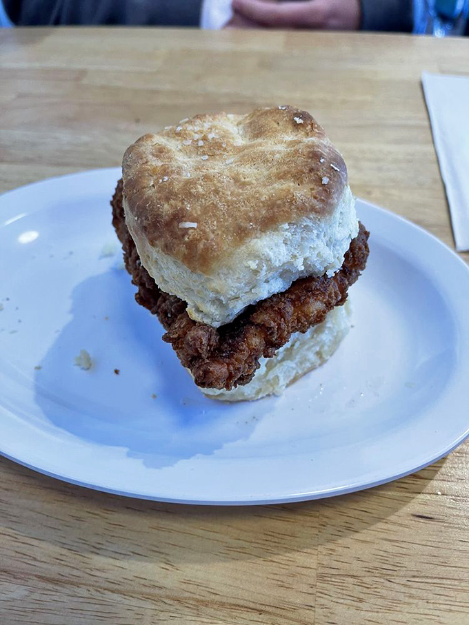 This chicken biscuit isn't just breakfast—it's motivation to get out of bed. Fluffy, crispy, and absolutely worth setting an alarm for.