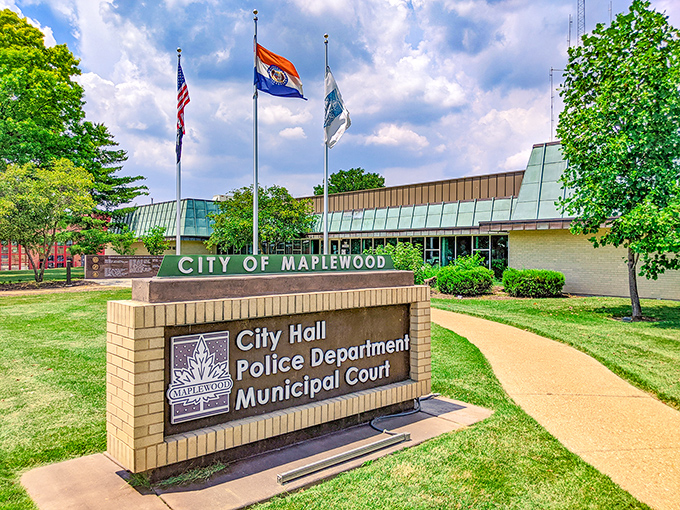 City Hall's clean lines and well-maintained grounds reflect Maplewood's efficient governance – your tax dollars at work without working overtime.