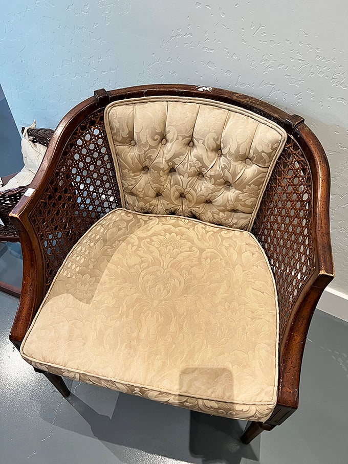 This cane-backed beauty with tufted upholstery isn't just a chair—it's a conversation piece waiting to tell stories in your living room.