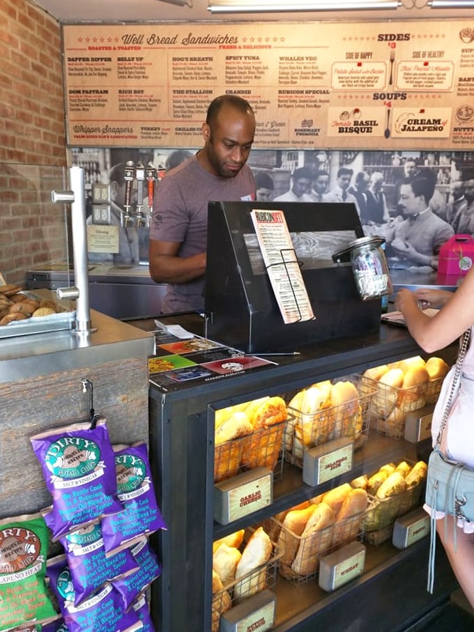 Where sandwich magic happens. Those bread baskets aren't just storage—they're holding cells for carb-loaded happiness.