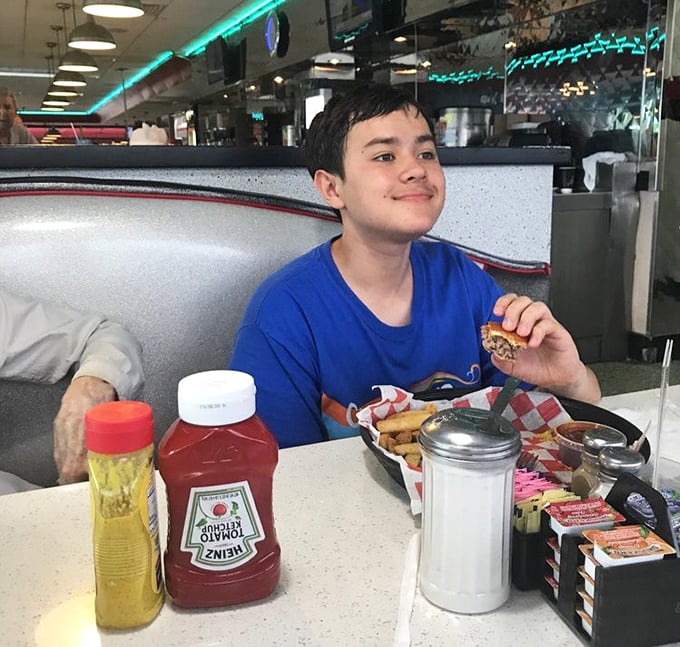 The classic diner experience: ketchup, mustard, and conversations that solve all the world's problems between bites of burger.