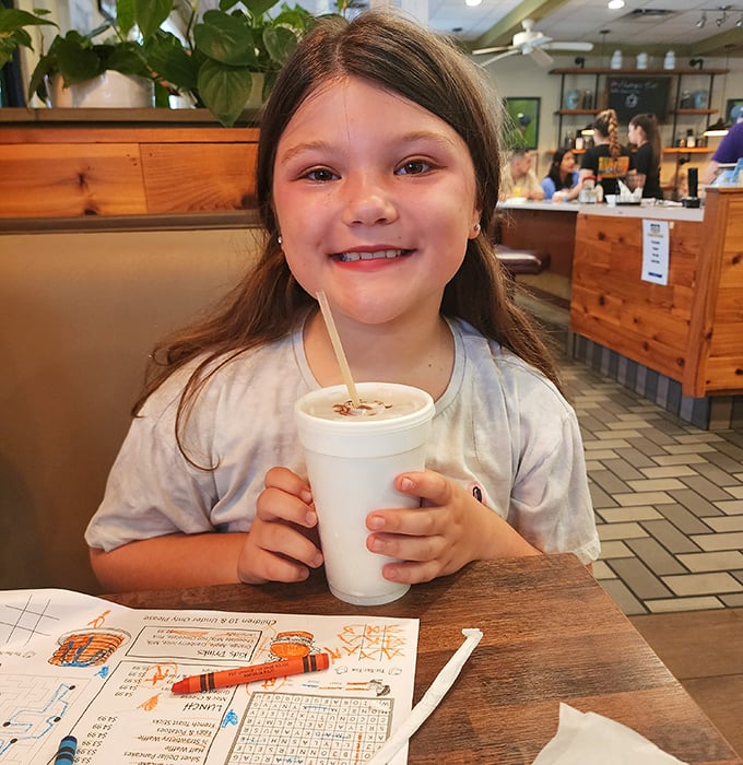 The restaurant welcomes young breakfast enthusiasts too—future food critics in training with excellent taste in milkshakes.