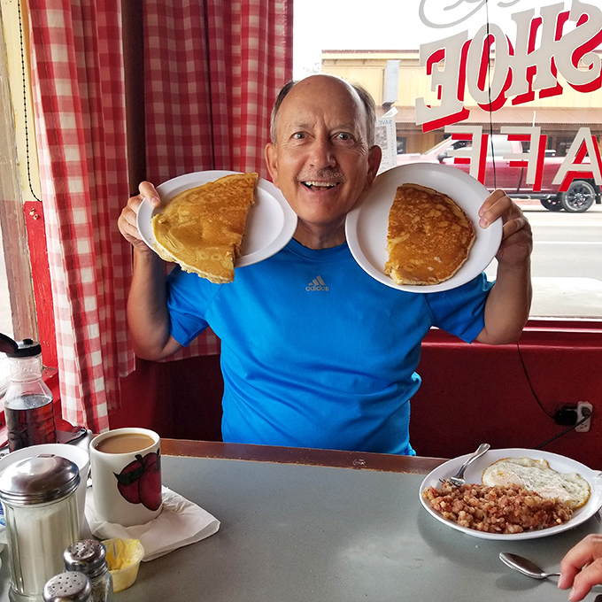 The joy of pancakes knows no age limit. This diner's enthusiasm is exactly how we all feel about perfect golden flapjacks.