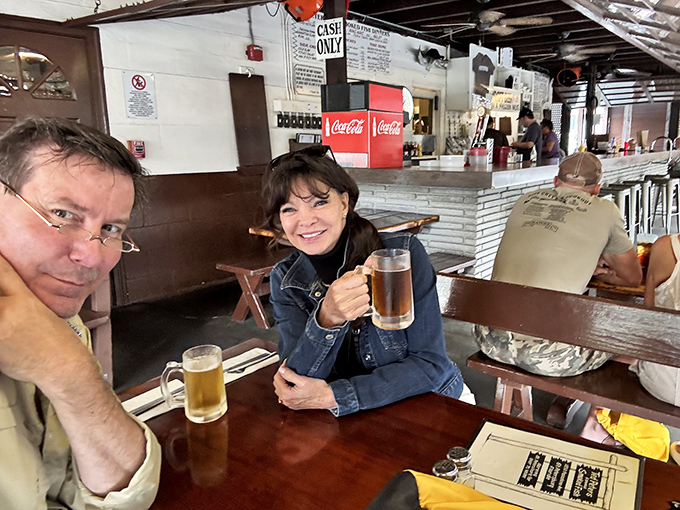 The dining room at Ted Peters—where strangers become friends over smoked fish and cold beer. Florida's version of a social network.