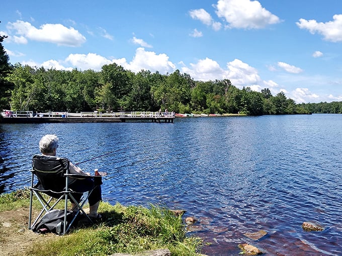Patience personified: an angler and their chair, proving that sometimes the best catch isn't the fish but the moment of perfect tranquility.