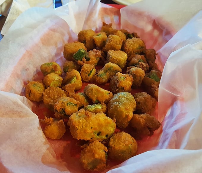 Fried okra that's transformed the "what exactly is okra?" vegetable into addictive, poppable bites that disappear faster than your resolution to eat light.