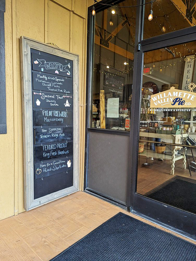 The entrance tells you everything you need to know – seasonal specials on a chalkboard and the promise of marionberry pie waiting just beyond that door.