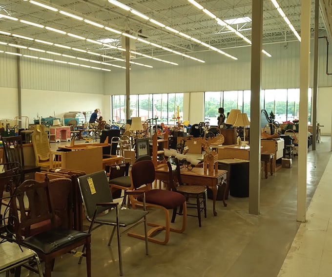 The furniture section: where mid-century meets millennium in a hodgepodge of seating possibilities. That chair has stories to tell.