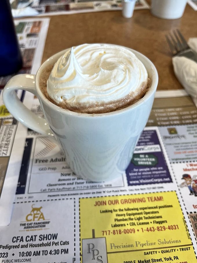 Hot chocolate that doesn't just warm your hands but your soul—that cloud of whipped cream is practically begging for a selfie.