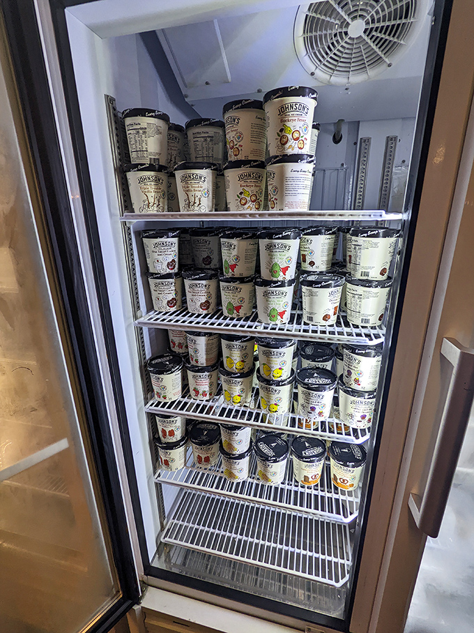 The freezer case—a gallery exhibition titled "Temptations in Pint Form." Take home what you can't finish in-store, if such willpower exists.