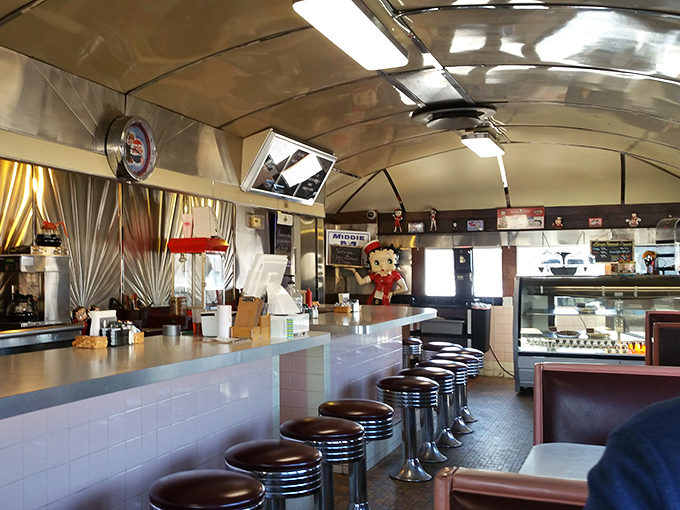 Stainless steel curves and vintage charm—diners like this weren't built, they were crafted. Each booth holds a thousand stories.