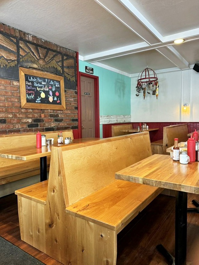 Exposed brick, wooden booths, and a chalkboard menu—not because it's trendy, but because some things just work perfectly as they are.