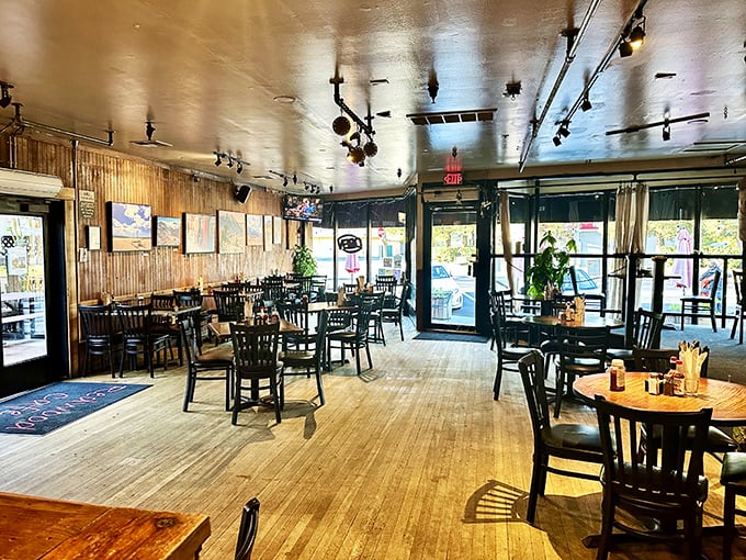 The warm interior buzzes with conversation and clinking silverware, creating the perfect soundtrack for great food.