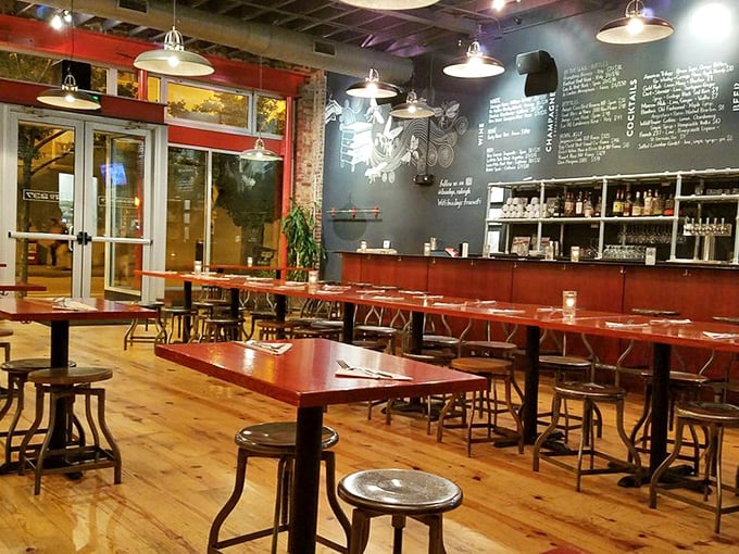 The bar area beckons with craft beers and that chalkboard menu full of tempting possibilities.