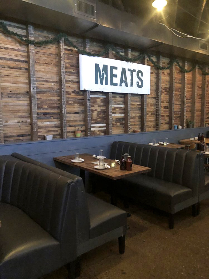 Simple sign, profound message. In the church of barbecue, "MEATS" is all the sermon you need.