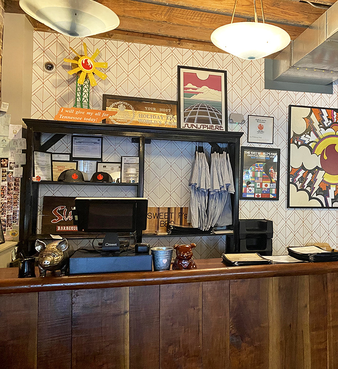 The order counter at Sweet P's—where dreams are placed and fulfilled with equal measures of Southern charm and BBQ expertise.
