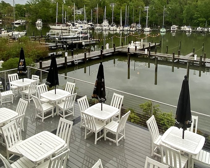 A waterfront view that reminds you these boats aren't just for show—they're the reason your dinner was swimming this morning.