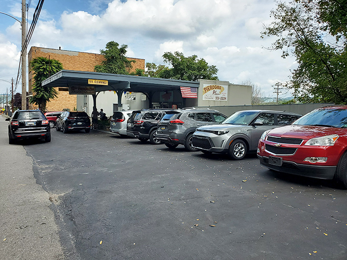 The packed parking lot tells you everything you need to know—locals and food pilgrims alike converge on this unassuming spot for a taste of pierogi perfection.