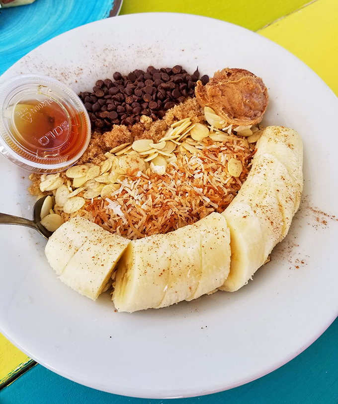 Breakfast of champions, Keys-style. This power oatmeal with banana, chocolate chips, and honey is fuel for your Islamorada explorations.