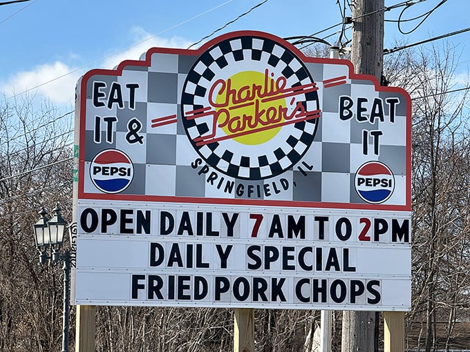 The sign says it all – "Eat It & Beat It" – diner philosophy distilled to its essence, with daily specials that keep the regulars coming back.