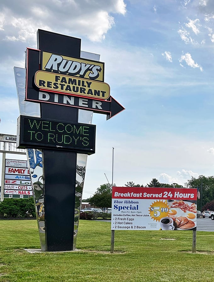 That sign isn't just announcing a restaurant; it's broadcasting a 24-hour solution to hunger emergencies of all varieties.