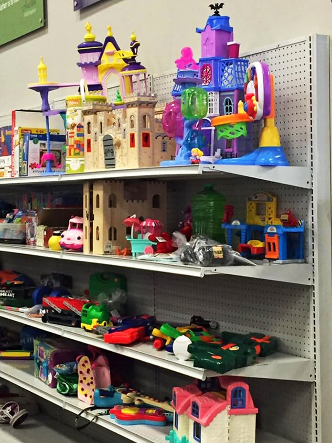 Plastic castles and colorful playsets stand at attention, ready to spark imagination in new playrooms without demolishing parents' budgets.