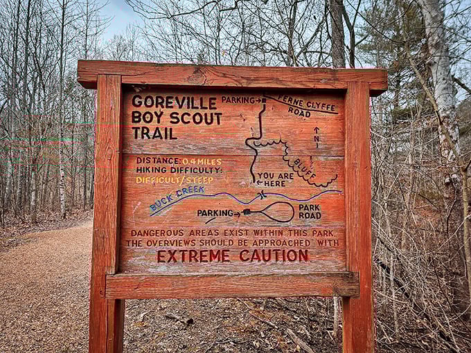 This trail map warns of "extreme caution," which in outdoor adventure terms means "extremely awesome photo opportunities ahead."