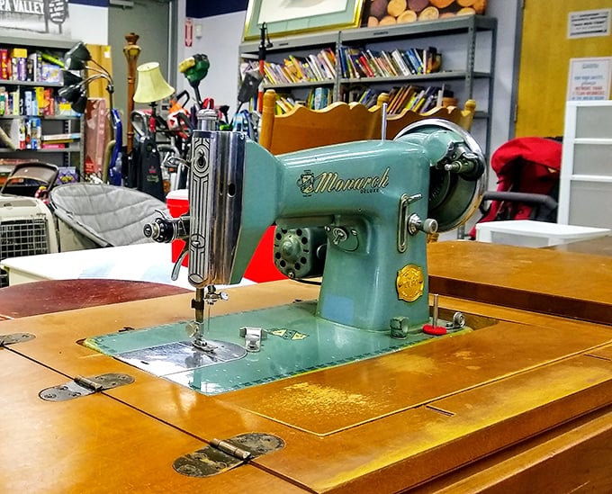 This mint-green Monarch sewing machine isn't just vintage—it's mechanical poetry from an era when things were built to outlive their owners.