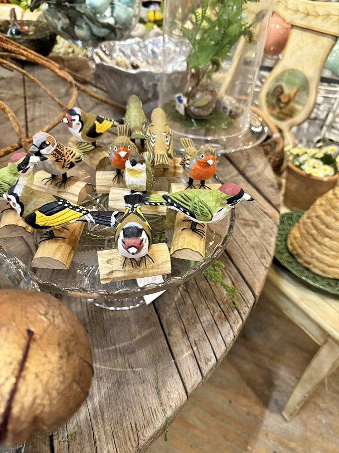 These wooden bird figurines aren't just decorative—they're tiny ambassadors from nature, perched on their blocks like a whimsical avian committee.