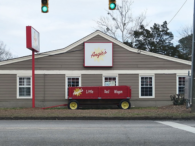 Angie's cheerful sunflower sign brightens any morning – that little red wagon out front hints at homestyle goodness inside.
