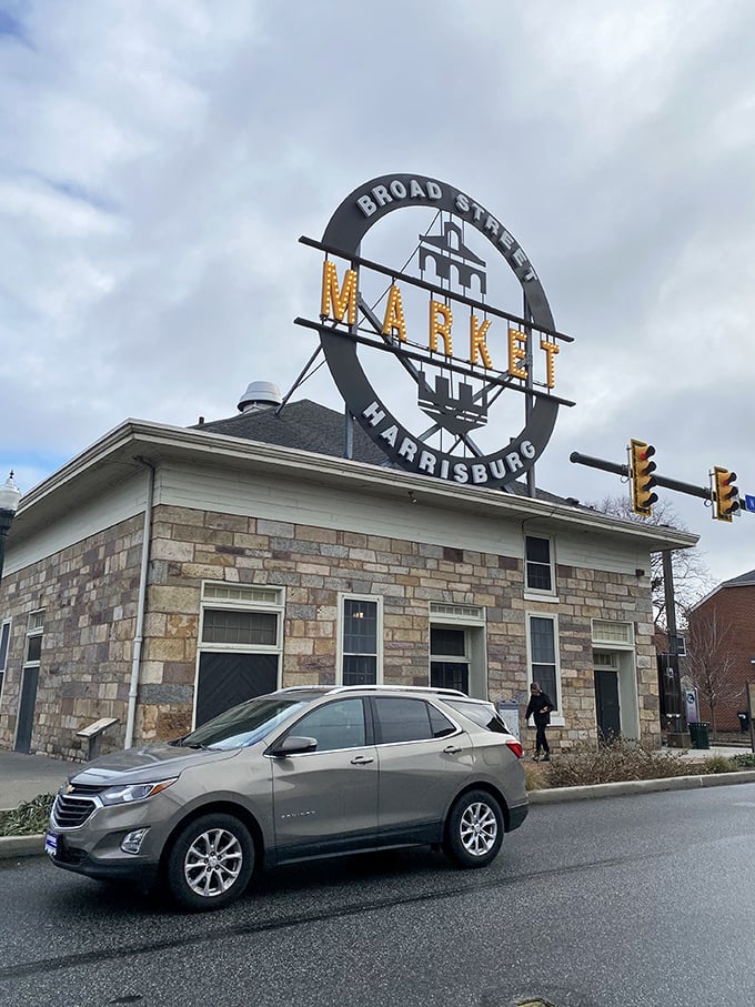 The iconic Broad Street Market sign in downtown Harrisburg. Where history and shopping collide in Pennsylvania's capital!