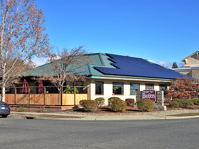 Burger Hut's modest exterior hides Northern California's best-kept burger secret. Green roof, great burgers, no gimmicks.