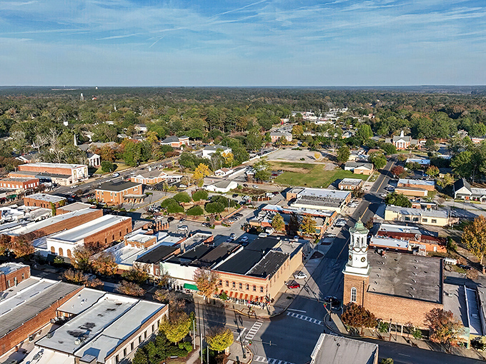 A bird's-eye view of Camden reveals a compact, walkable town where affordability meets charm. Your Social Security dollars stretch across this entire lovely landscape.