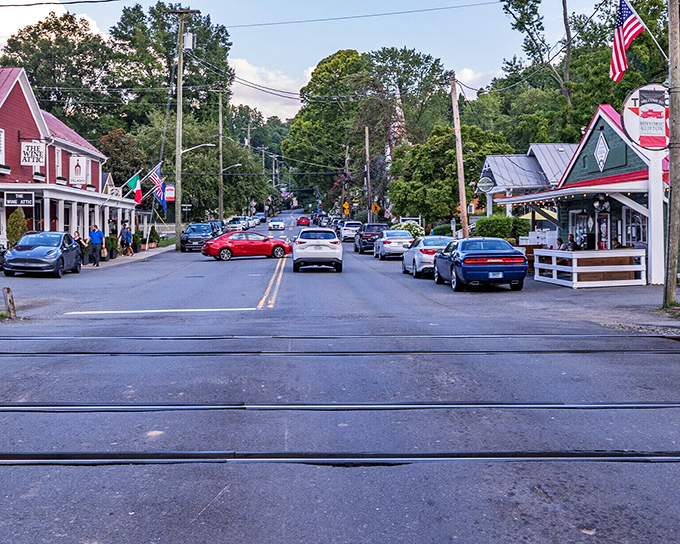 Clifton's historic Main Street welcomes pedestrians with American flags and a warm small-town embrace.