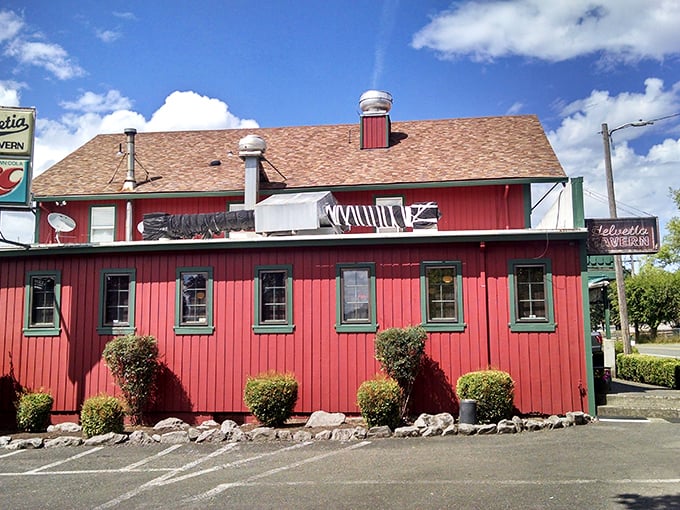 Helvetia Tavern's barn-red exterior isn't just charming—it's Nature's way of saying "burgers served here."