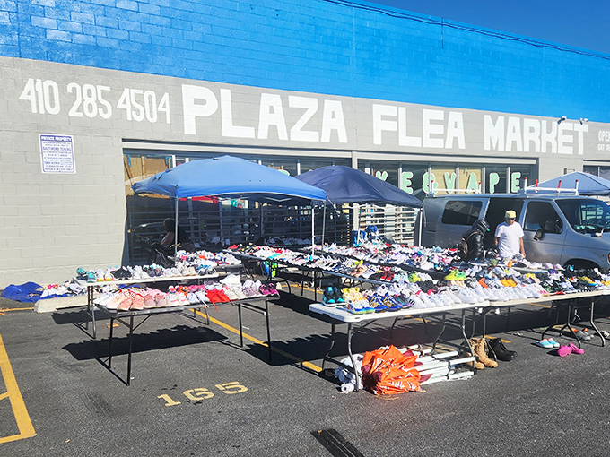 North Point Plaza's outdoor displays create a shoe lover's paradise under the blue sky. Imelda Marcos would need a bigger closet!