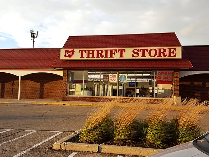 Ohio Thrift's distinctive red roof and brick facade stand as a monument to the art of secondhand shopping.