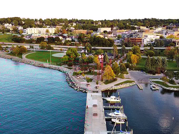 Petoskey: Waterfront charm where boats bob gently in the harbor. The kind of view people pay thousands to see on vacation.