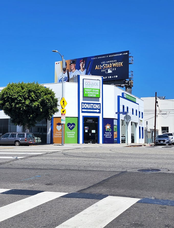 The Council Shop's vibrant corner presence demands attention – like that colorful friend who always knows where to find the best deals in town.