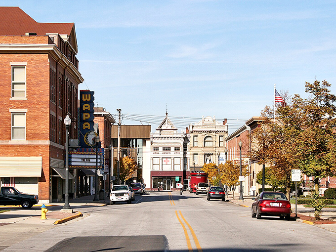 Wapakoneta's downtown buildings stand like a lineup of old friends, each with its own personality and story. A streetscape that feels like coming home.